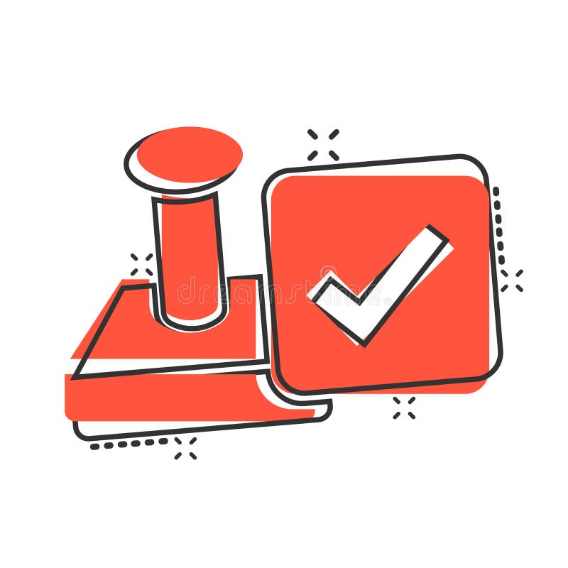 Approve Stamp Icon In Comic Style. Accept Check Mark Cartoon Vector ...