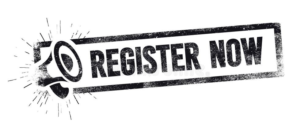 Grunge Stamp with Megaphone and Text Register Now Stock Vector ...