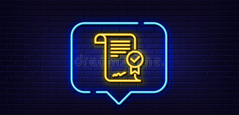 Approved Agreement Line Icon. Verified Document Sign. Neon Light Speech ...
