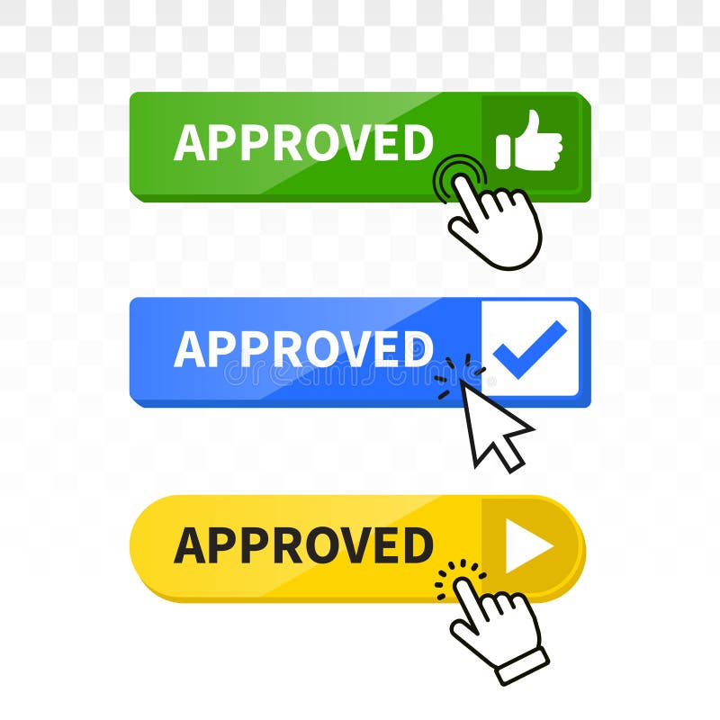 Approved Button Set. Approved Sign with Mouse Pointer. Key Stock Vector ...
