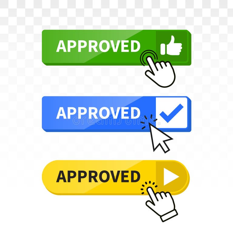 Approved Button Set. Approved Sign with Mouse Pointer. Key Stock Vector ...