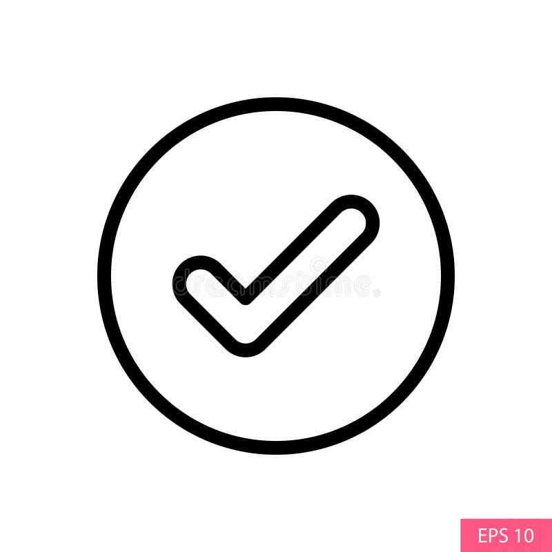 Approved or Checked Tick in Circle in Line Style Design Isolated on ...
