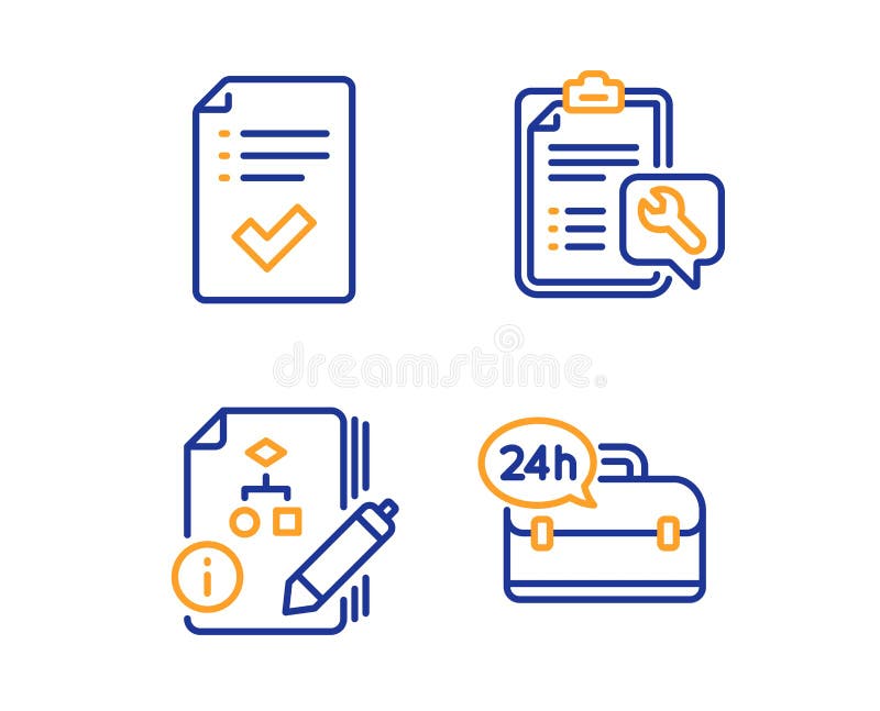 Approved Checklist, Spanner and Algorithm Icons Set. 24h Service Sign. Vector Stock Vector ...
