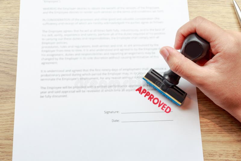 Approved the Contract Documents with Rubber Stamp Stock Image - Image ...
