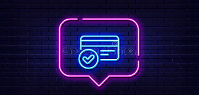 Approved Credit Card Line Icon. Accepted Payment Methods Sign. Neon ...
