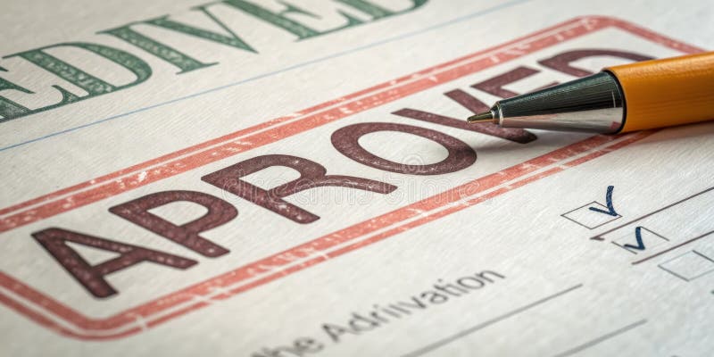 Approved Document Close-up Pen and Stamp, Application, Acceptance, Approval Application Approval ...