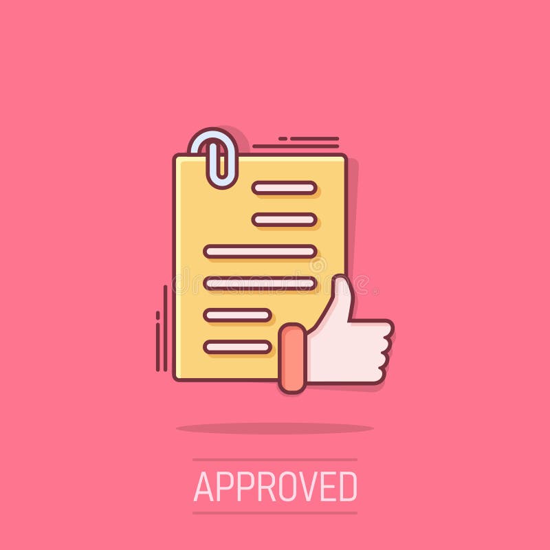 Approved Document Icon in Comic Style. Authorize Cartoon Vector ...