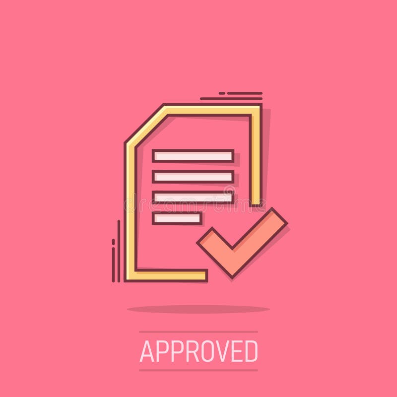Approved Document Icon in Comic Style. Authorize Cartoon Vector ...
