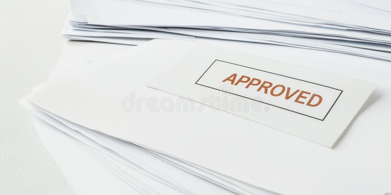 Approved Document on Pile of Papers with Mortgage Approval Process ...