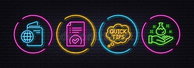 Approved Document, Travel Passport and Quick Tips Minimal Line Icons ...