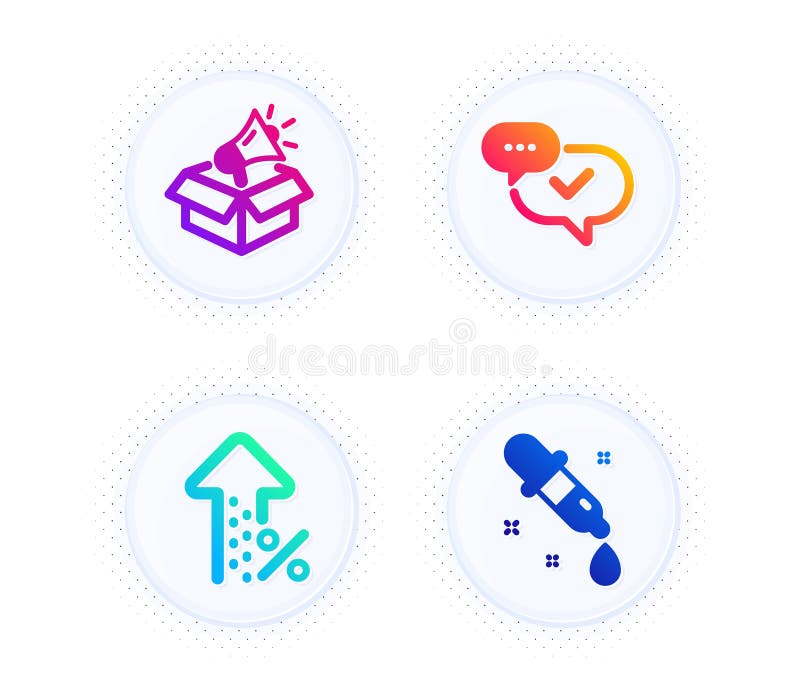 Approved, Increasing Percent and Megaphone Box Icons Set. Chemistry ... Approved, Increasing Percent and Megaphone Box Icons Set. Chemistry ...