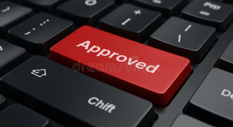 Approved Key Computer Keyboard Closeup a Red Approved Key on a Black ...