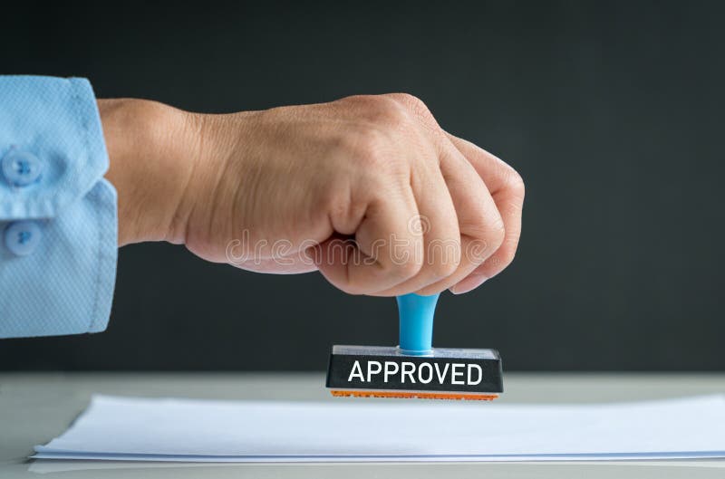 Approved Notary Rubber Stamp. Hand Pressing on Document Stock Image ...