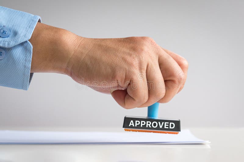 Approved Notary Rubber Stamp. Hand Pressing on Document Stock Image ...