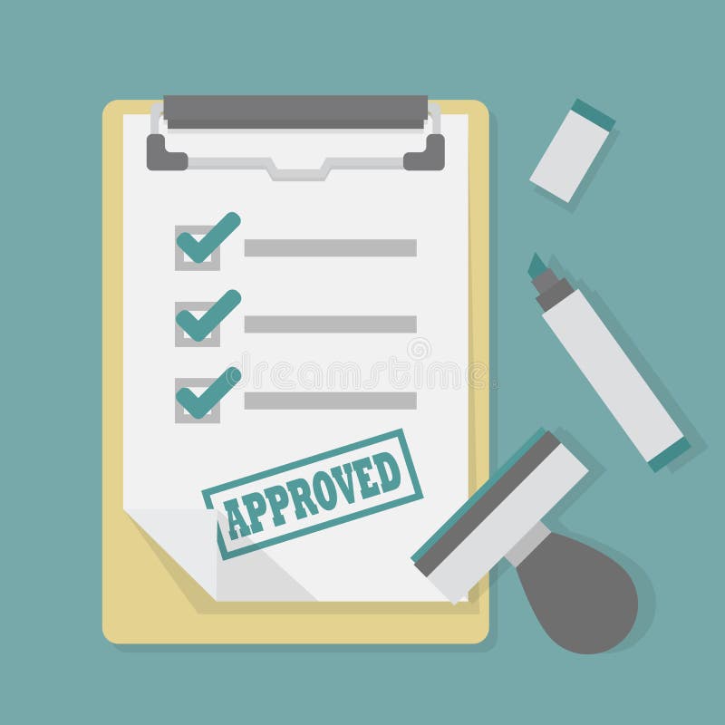 Approved Paper Document on Clipboard with Stamp and Marker Stock ...
