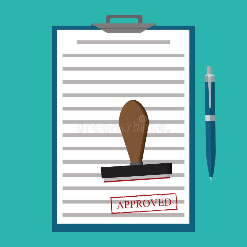 Vector Flat Illustration. Approved Paper Document, Green Approve Stock ...