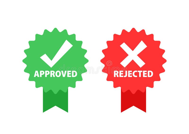 Approved and Rejected Label. Right and Wrong Button. Check Mark and ...