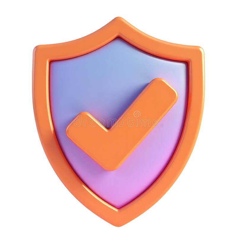 Approved Secure Shield Icon Design Orange Purple 3D Render on White ...
