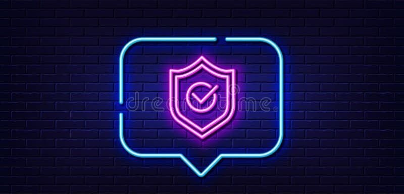 Approved Shield Line Icon. Accepted or Confirmed Sign. Neon Light ...