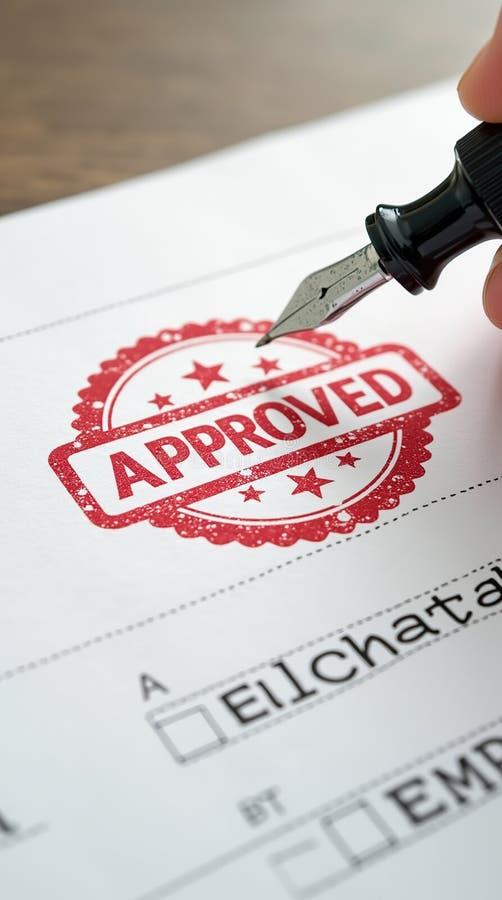 Approved Stamp on Application Form with Fountain Pen Stock Illustration ...