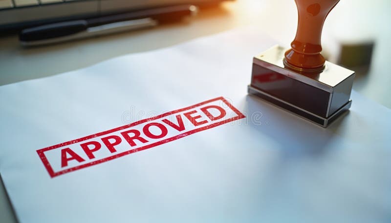 Approved Stamp on Document in Office Light, Symbolizes Acceptance and ...