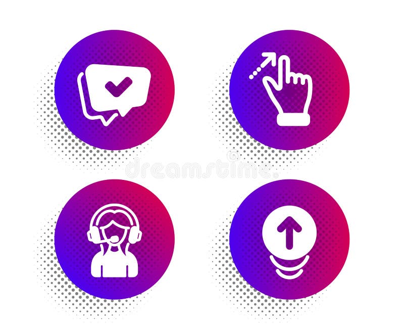 Approved, Support and Touchscreen Gesture Icons Set. Swipe Up Sign ...