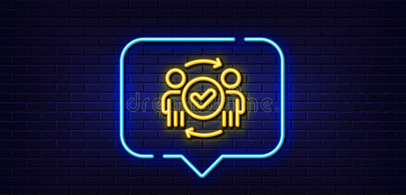 Approved Teamwork Line Icon. Accepted Team Sign. Neon Light Speech ...