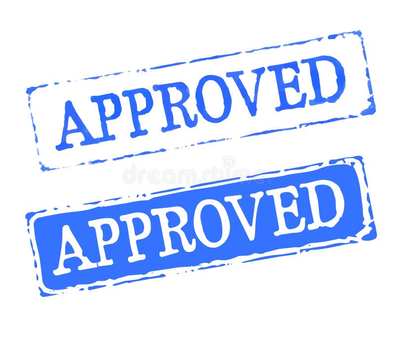 Approved. Text Written in Blue Color with Rectangular Frame. Rubber ...