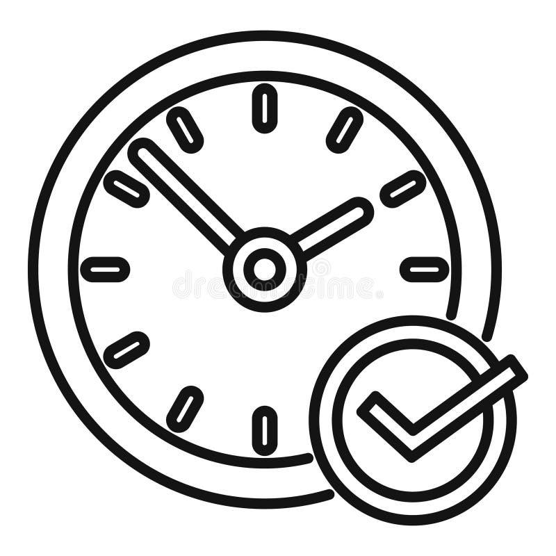 Approved Time Clock Icon Outline Vector. Success Checkmark Stock ...