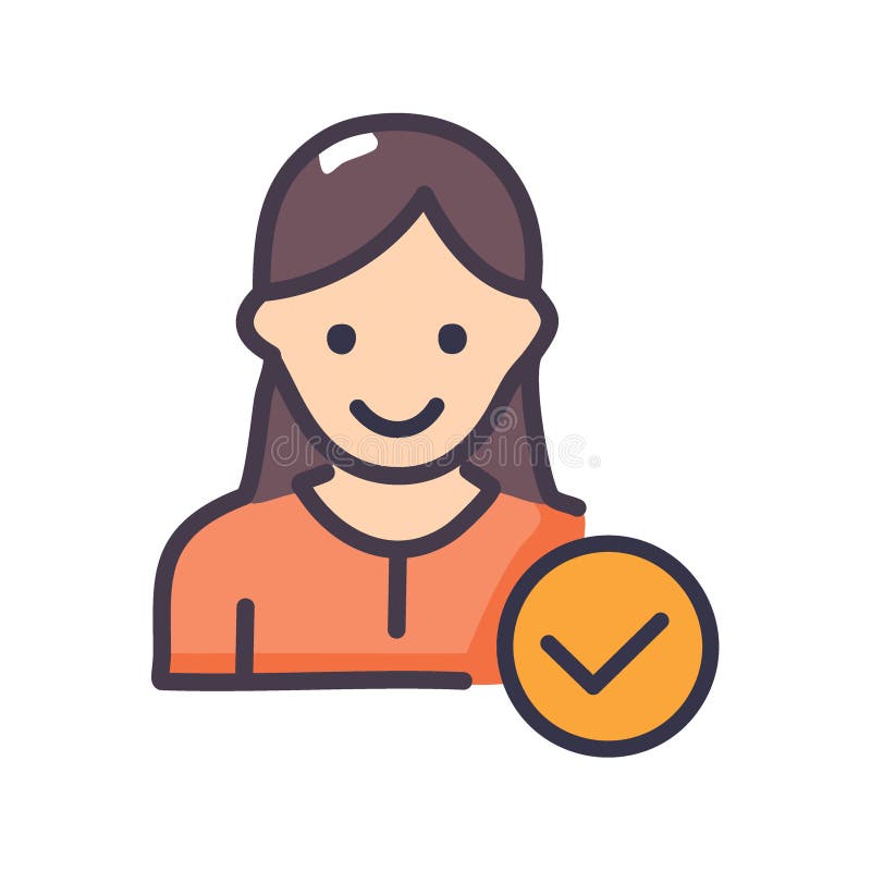 Approved User Icon. Happy Female User Icon with a Checkmark, Indicating ...