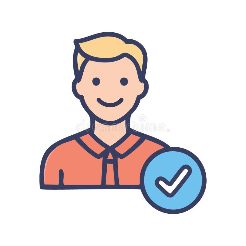 Approved User Icon. Smiling Man Icon with Blue Checkmark, Indicating ...