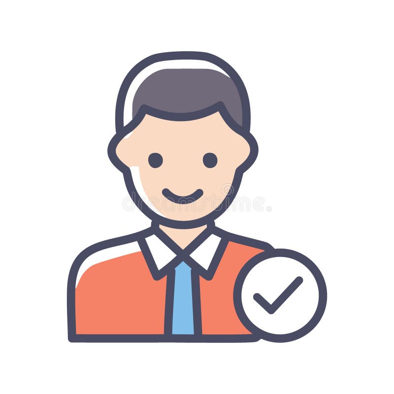 Approved User Icon. Smiling Man in a Shirt with a Checkmark ...