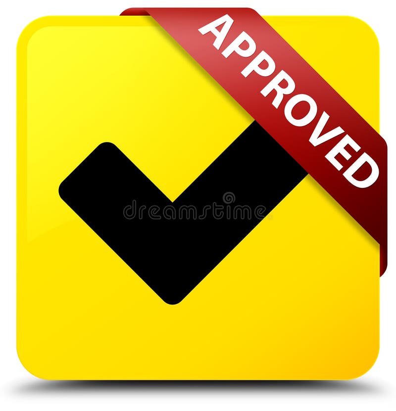 Approved (validate Icon) Yellow Square Button Red Ribbon in Corn Stock ...