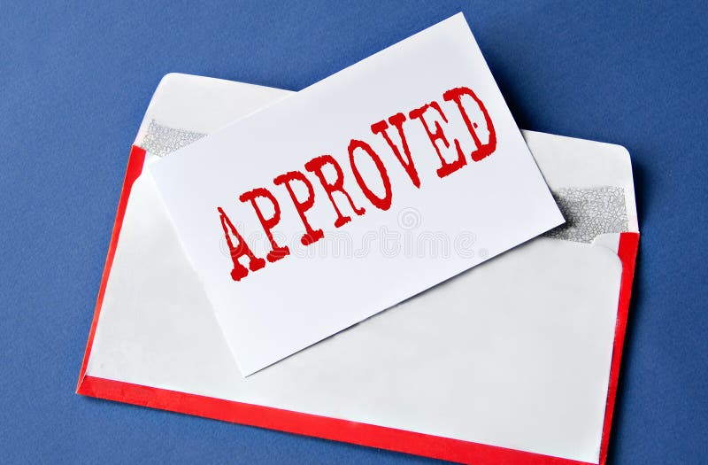 APPROVED - Word on a White Sheet Lying on an Envelope on a Blue ...
