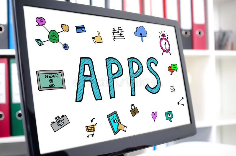 Apps Concept on a Computer Screen Stock Photo - Image of multimedia ...