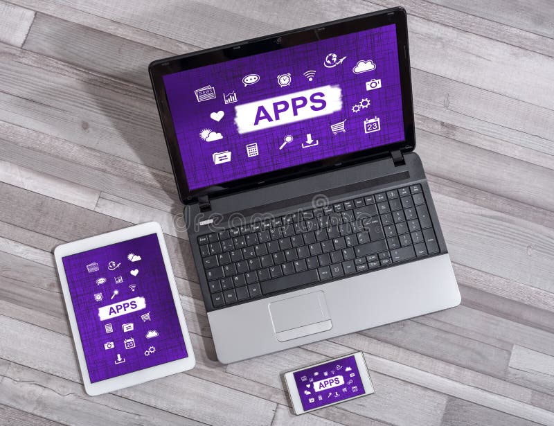 Apps Concept on Different Devices Stock Photo - Image of apps, media ...