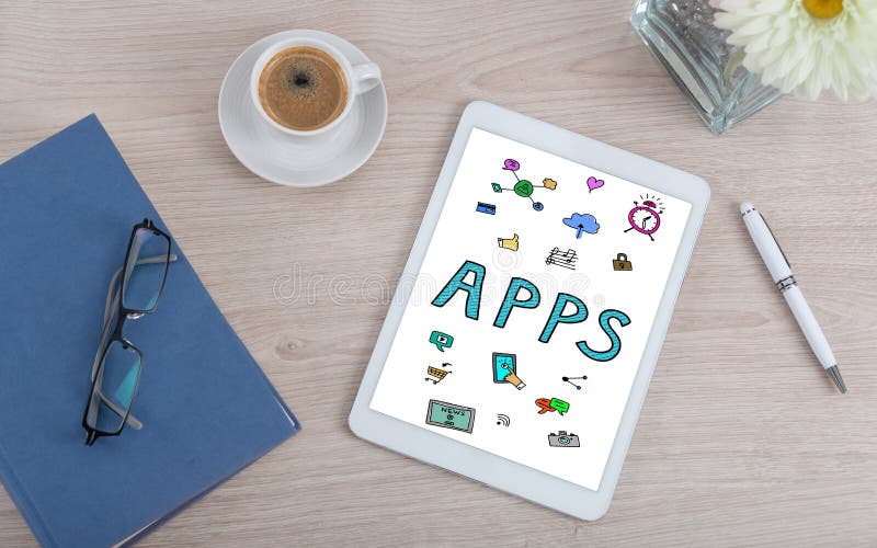 Apps Concept on a Digital Tablet Stock Image - Image of desk, concept ...