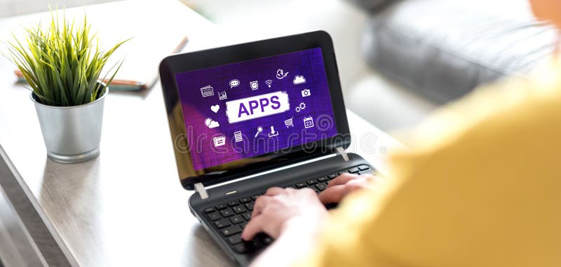 Apps Concept on a Laptop Screen Stock Photo - Image of network ...
