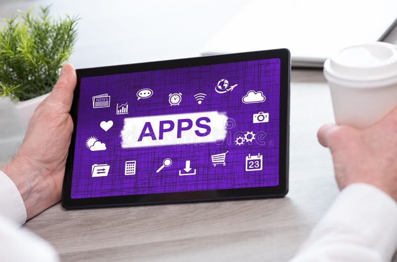 Apps concept on a tablet stock image. Image of apps - 228024159