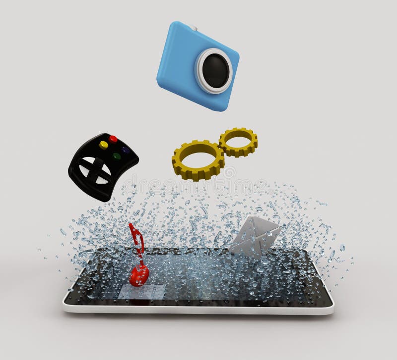 Apps Falling into the Display of Gadget Stock Photo - Image of ...