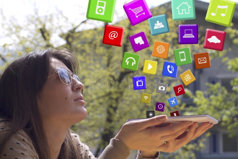 Apps are flying in the air stock photo. Image of computers - 46974972