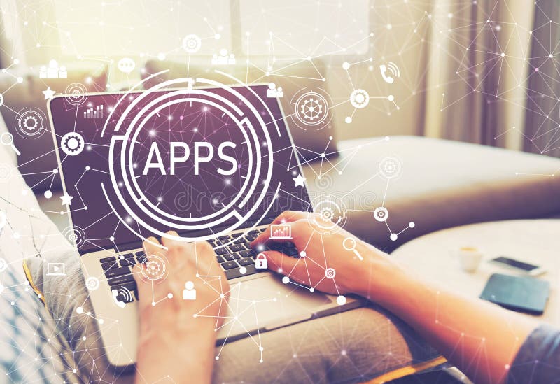 Apps with Person Using Laptop Computer Stock Image - Image of tech ...