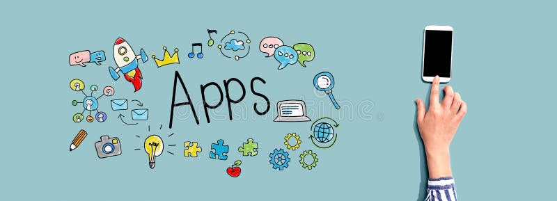 Apps with Person Using Smartphone Stock Photo - Image of cartoon ...