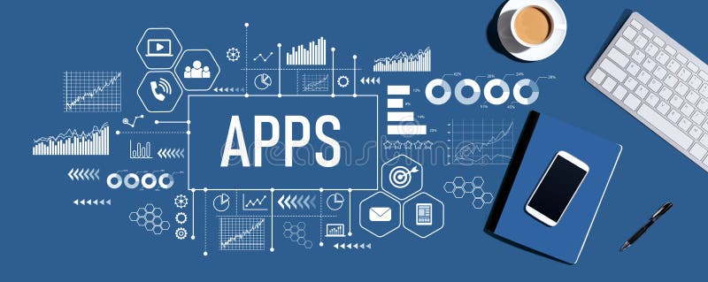 Apps Theme with Computer Keyboard and Office Items Stock Photo - Image ...