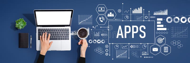 Apps Theme with Person Using Laptop Computer Stock Image - Image of ...