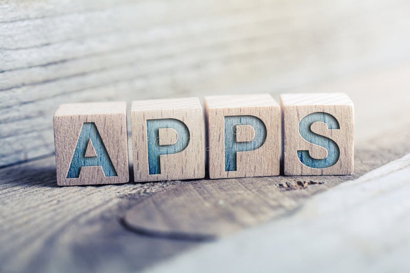 Apps Written on Wooden Blocks on a Board Stock Image - Image of retro ...