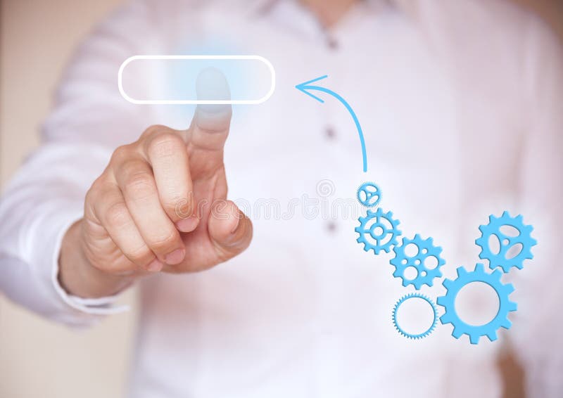 Appuyer sur un bouton image stock. Image du arrondi, caucasien - 27293625