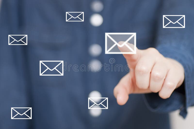 Appuyer Sur Le Bouton Enveloppe Image stock - Image du message, main ...