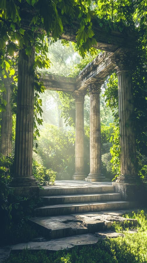 Stone Ruins with Vines and Sunlight in a Lush Setting Stock ...