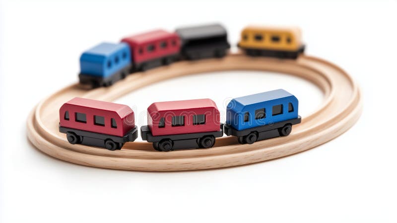 Colorful Wooden Toy Train on a Circular Track on a White Background ...